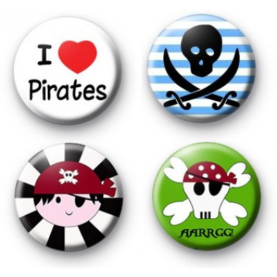 Set of 4 Pirate Button Badges : Kool Badges