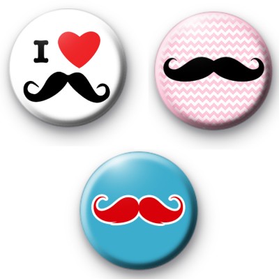 Movember Moustache Set of 3 Badges : Kool Badges