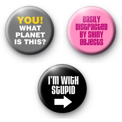 Set of 3 Funny Slogan Badges - Kool Badges