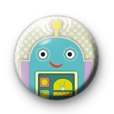 Cute Blue Robot Pin Badge - Kool Badges