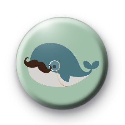 Moustache Blue Whale Badge - Kool Badges