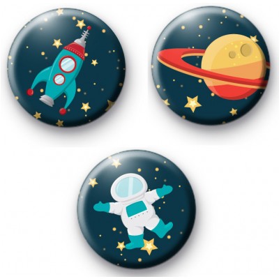 Set of 3 Space Button Badges - Kool Badges